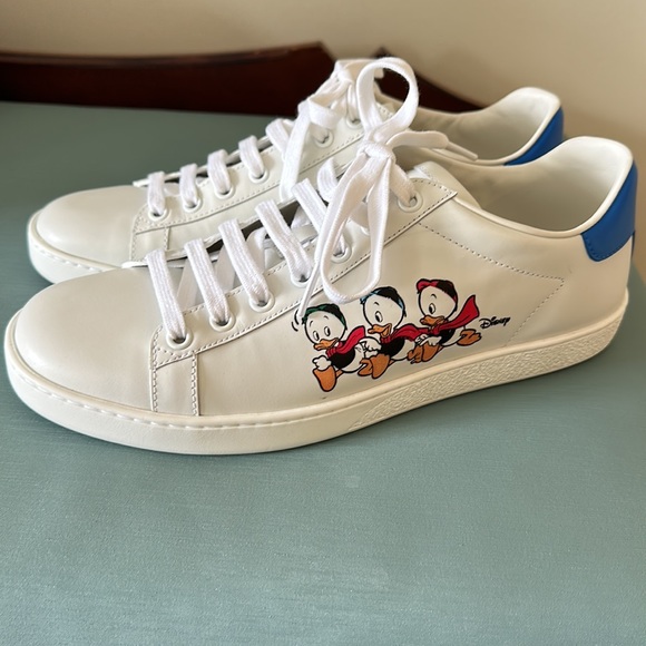 Gucci | Shoes | Gucci Disney Huey Dewey And Louie White Leather Ace ...